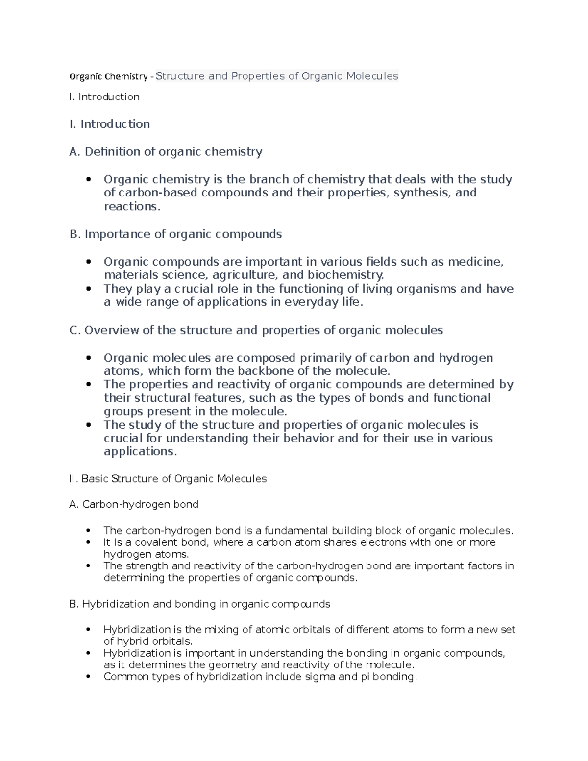 Organic Chemistry - Structure and Properties of Organic Molecules ...