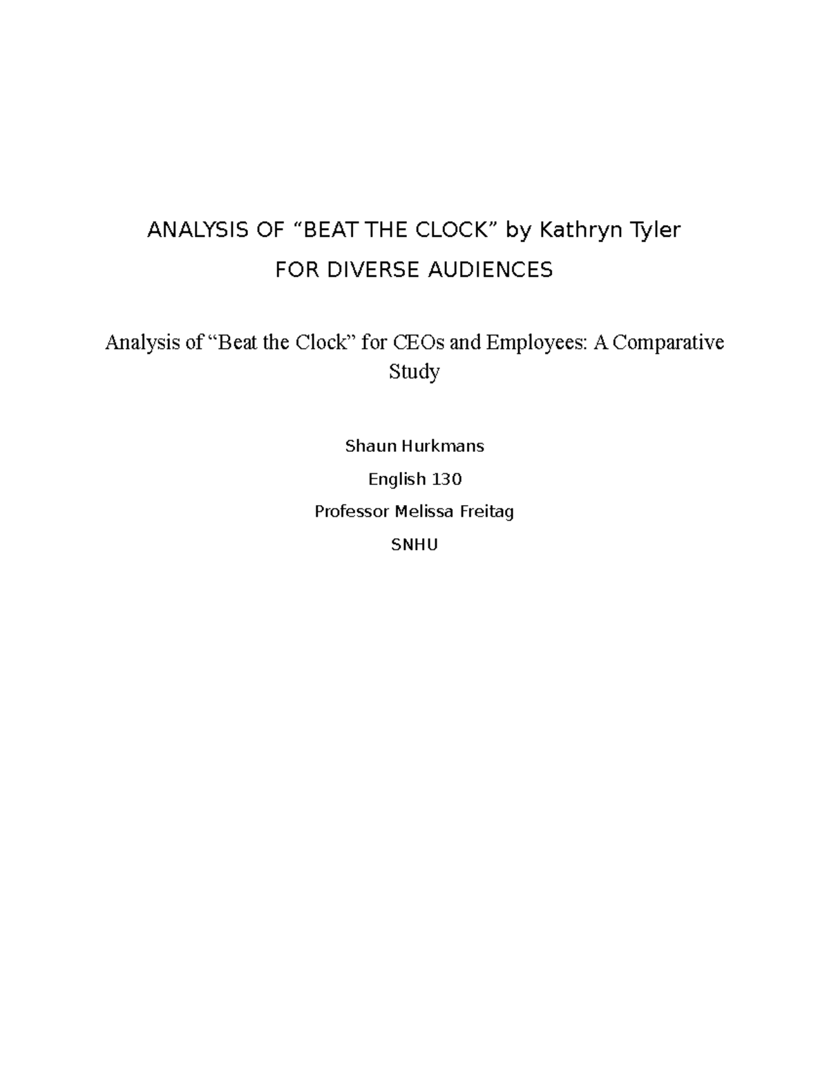 Analysis OF - i did these this year - ANALYSIS OF “BEAT THE CLOCK” by ...