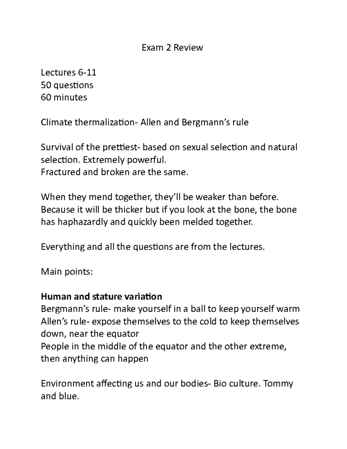 Exam 2 Review - Exam 2 Review Lectures 6- 50 questions 60 minutes ...