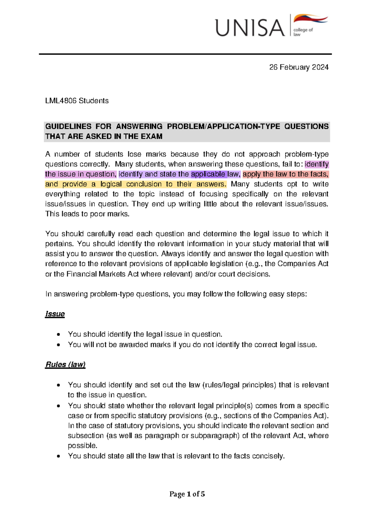 Guidelines FOR Answering Application-TYPE Questions - LML4806 - 26 ...