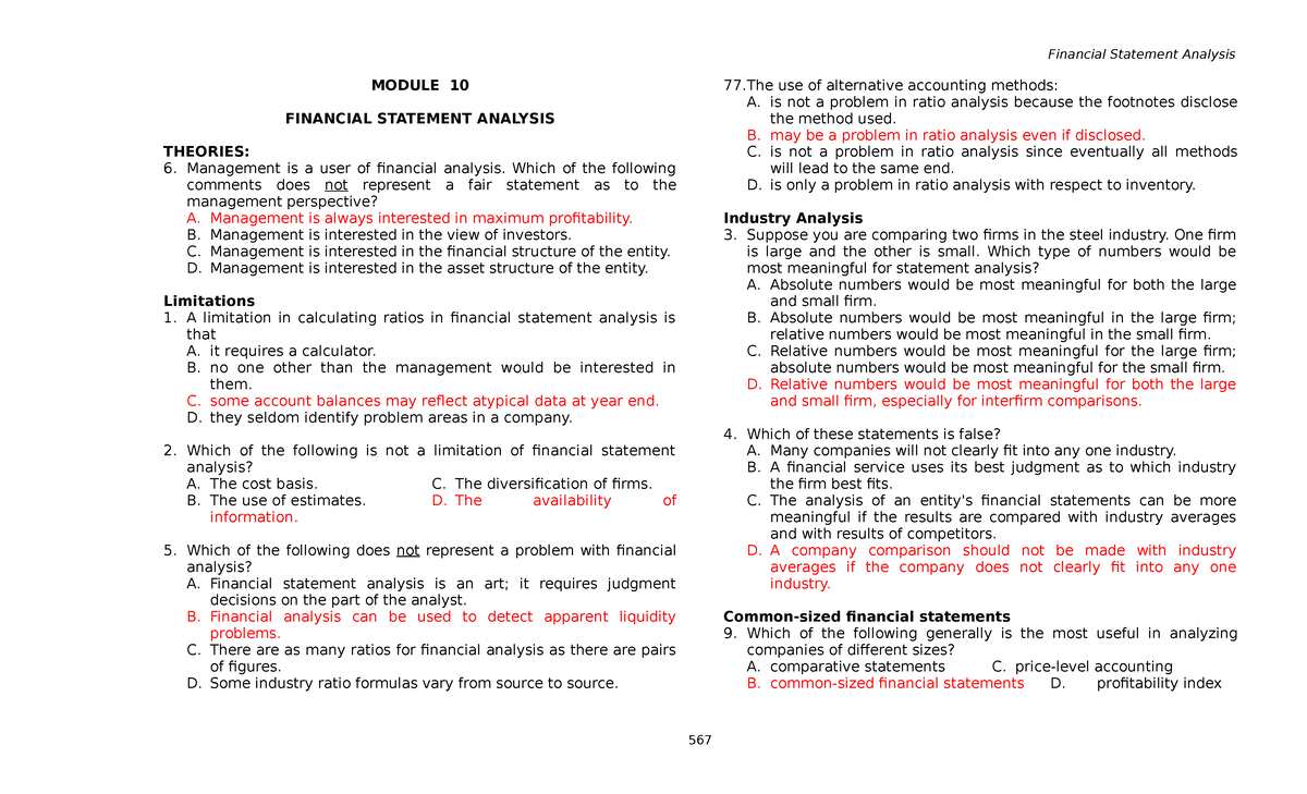 X 1 0 Financial Statement Analysis - MODULE 10 FINANCIAL STATEMENT ...
