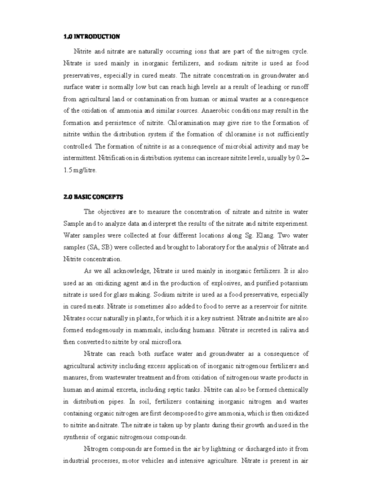 ECW568 LAB Report ON Nitrate AND Nitrite - Nitrite and nitrate are ...