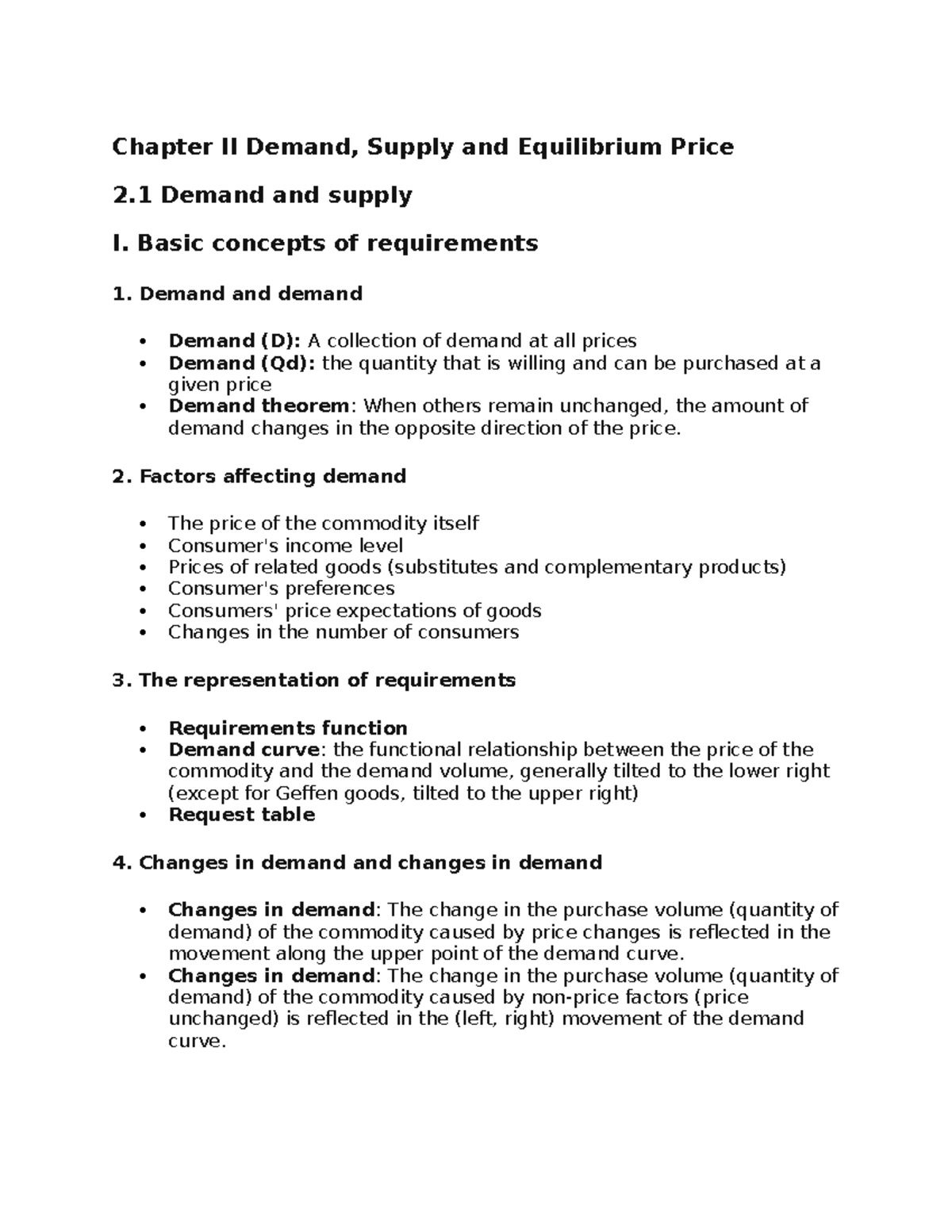 Chapter II Demand - notes - Chapter II Demand, Supply and Equilibrium ...