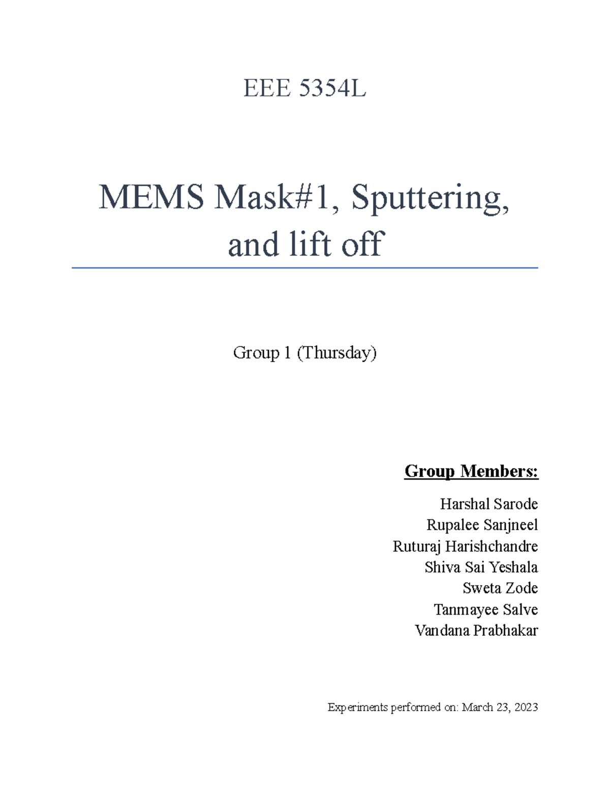 Report Lab 8 - it is very good material to study - EEE 5354L MEMS Mask ...