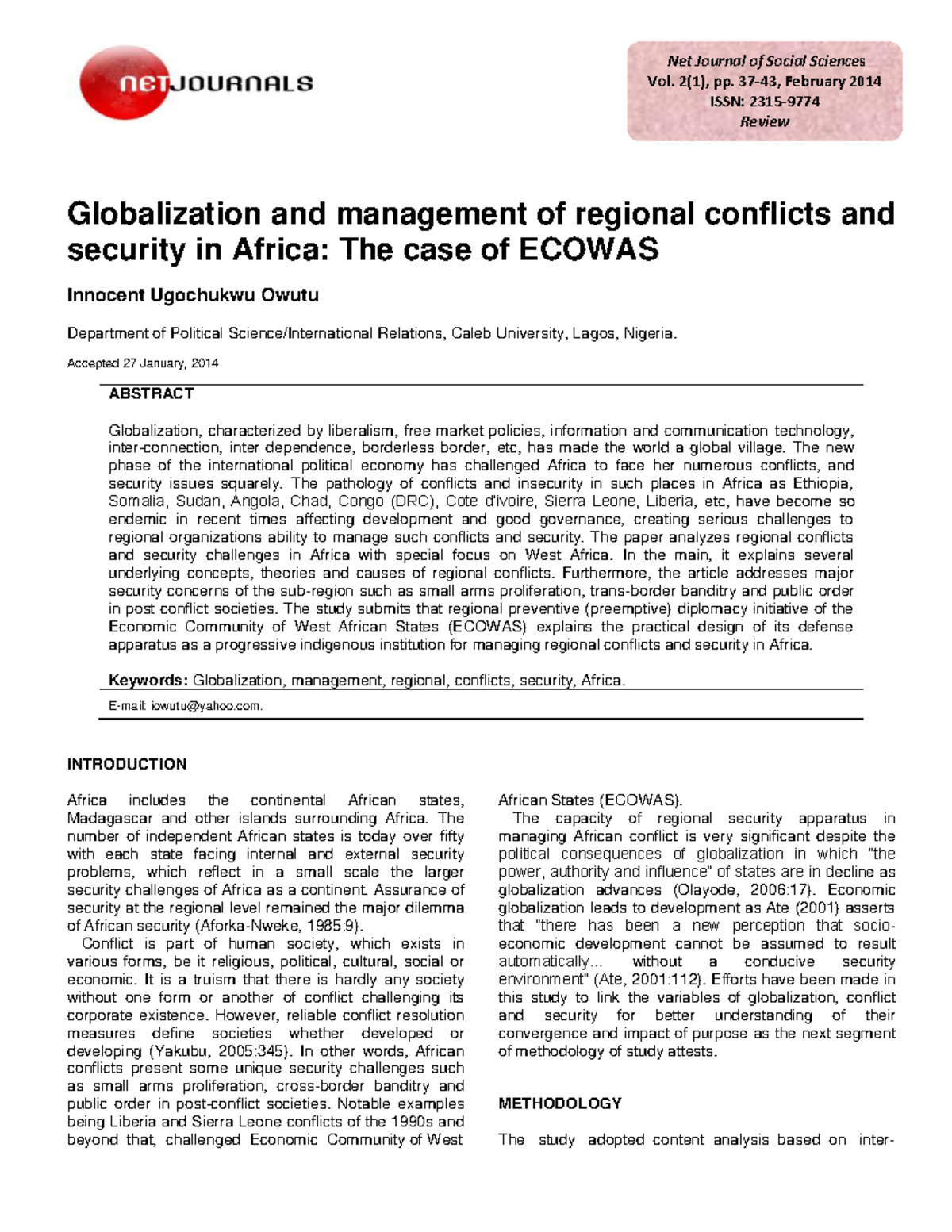 Peace and Conflict Resolution - Globalization and management of ...