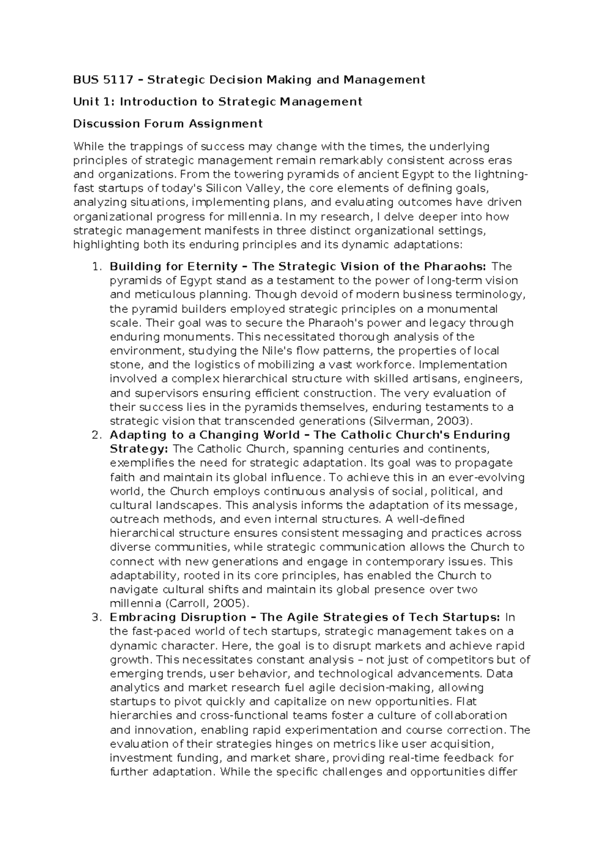 Discussion Unit 1 - Introduction to Strategic Management - BUS 5117 ...