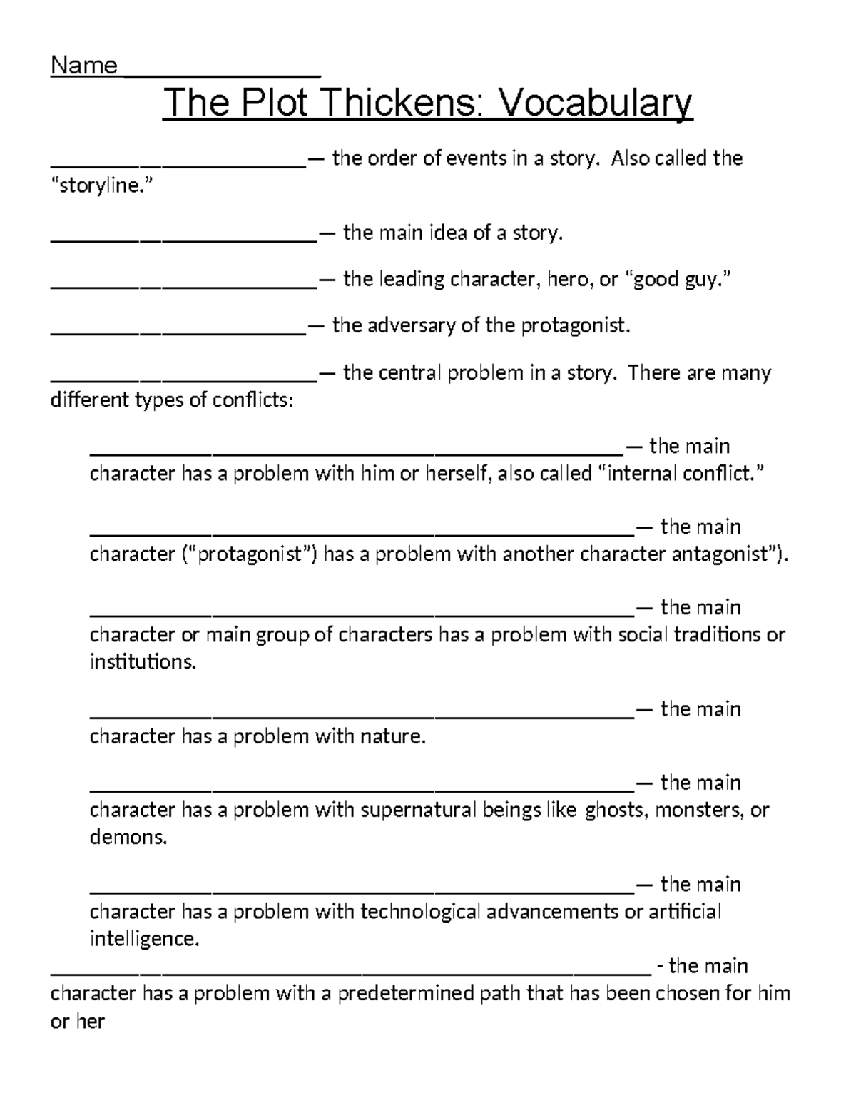 Plotandtypesofconflictworksheet-1 - Name ______________ The Plot ...