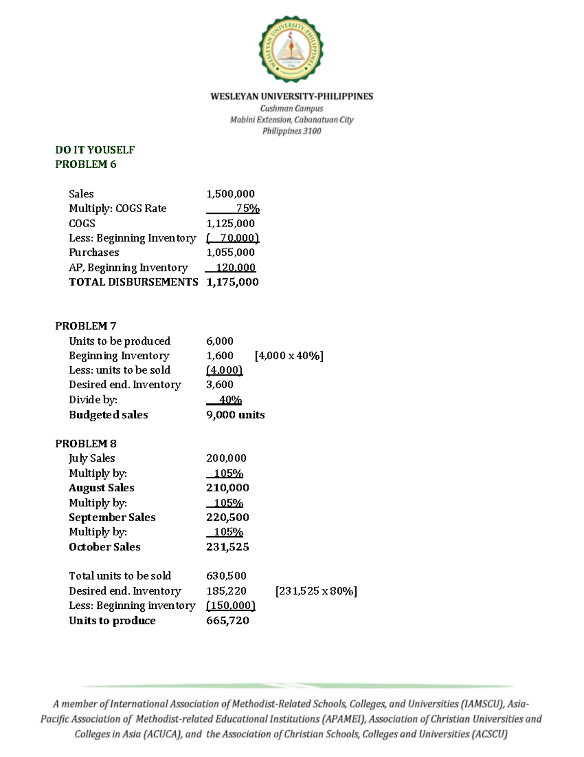 AC9 Budgeting DIY Solution DO IT YOUSELF PROBLEM 6 Sales 1 500 