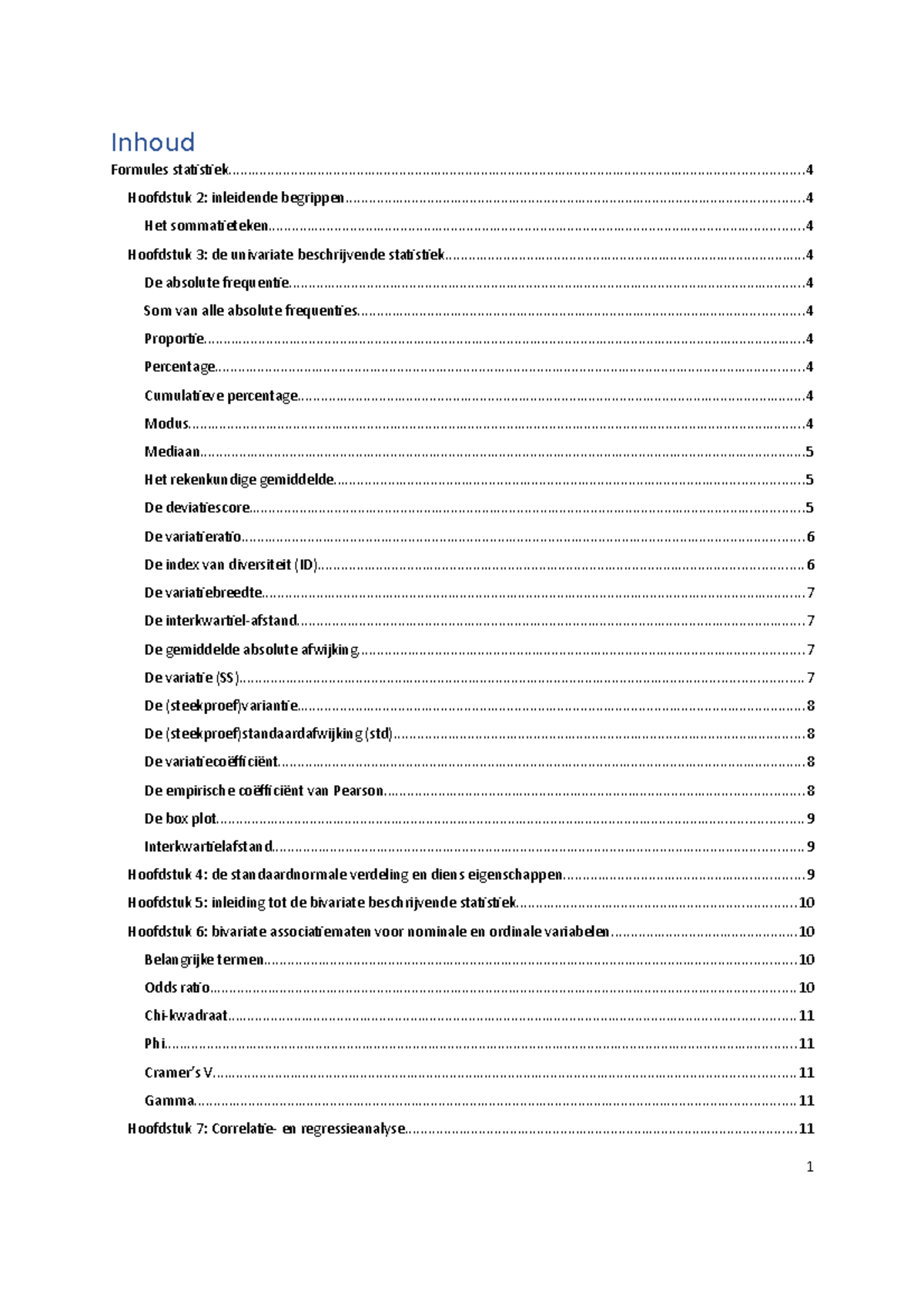 Formules statistiek - Inhoud Formules - Studocu