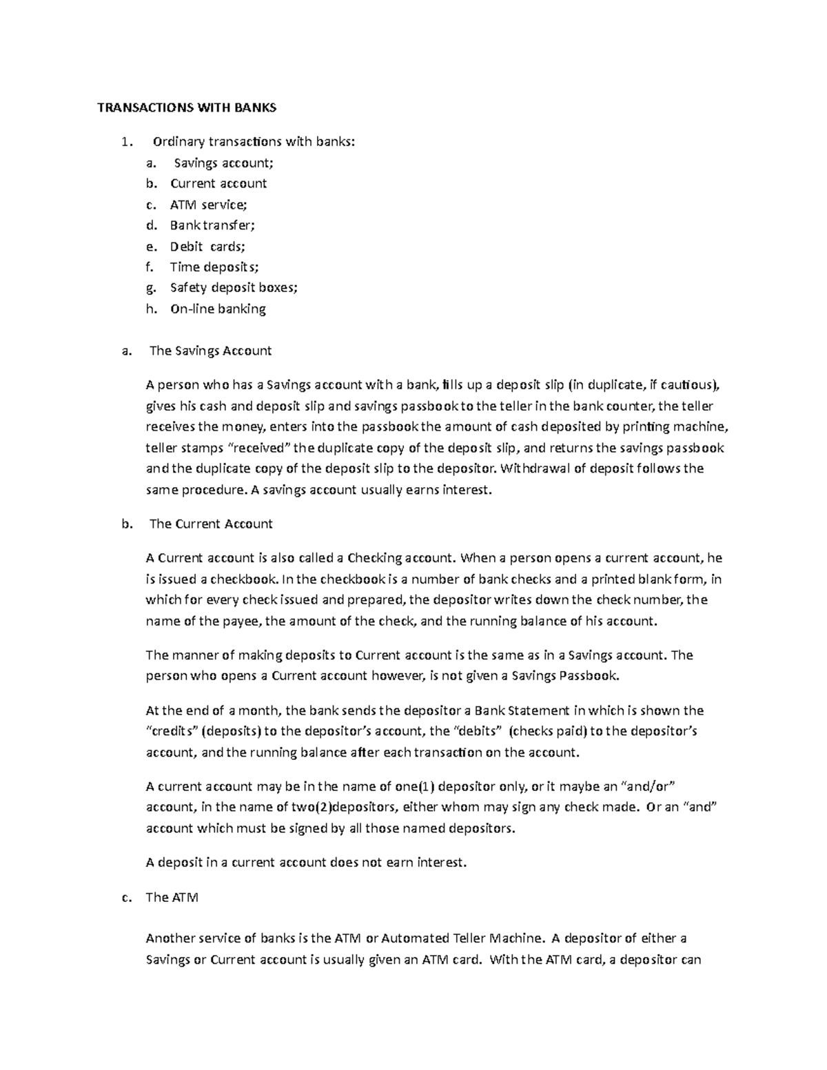 All About Bank Transactions - TRANSACTIONS WITH BANKS Ordinary ...