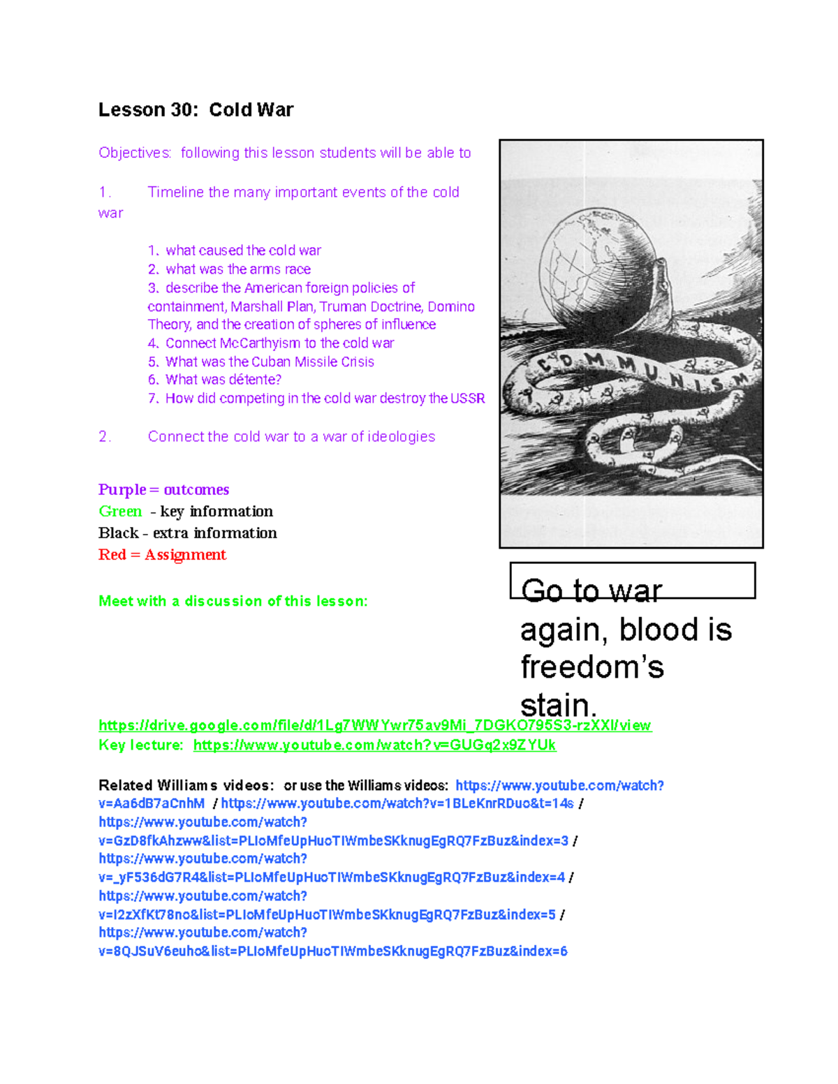 Lesson 30 Cold War - Overview of the Cold War - Lesson 30: Cold War ...