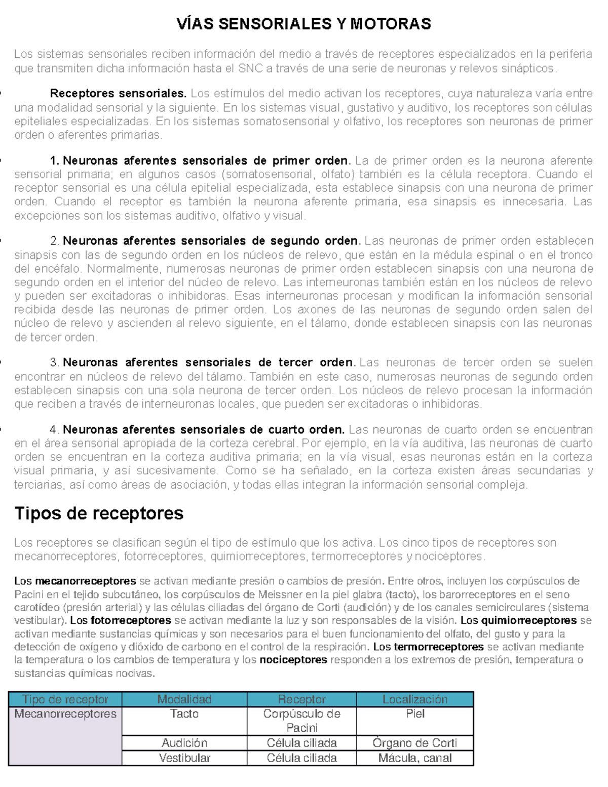 VÍAS Sensoriales Y Motoras - VÍAS SENSORIALES Y MOTORAS Los sistemas ...