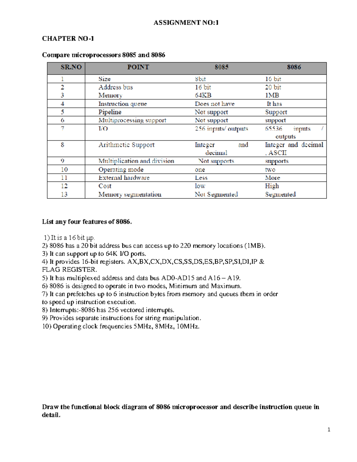 Assignment-no-1 microprocessors organization instruction set - ASSIGNMENT NO: CHAPTER NO ...