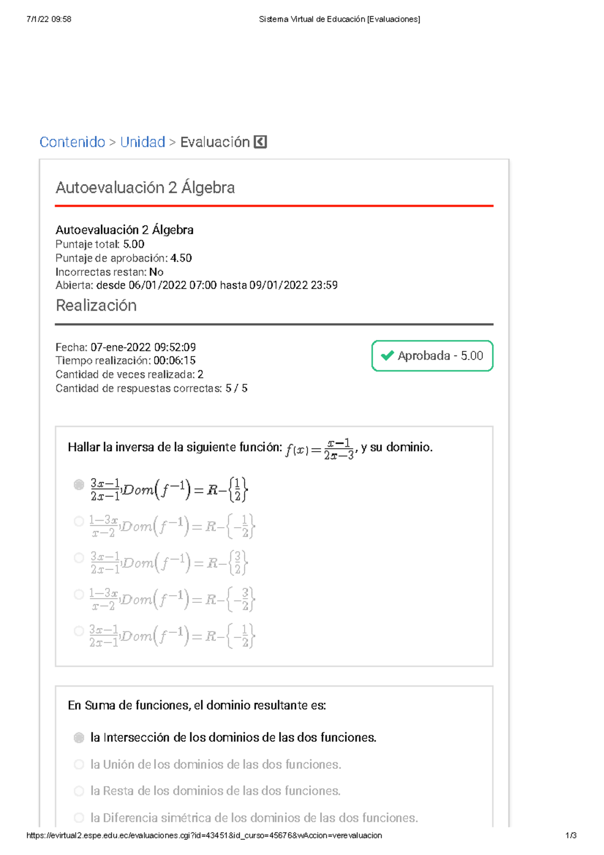 Algebra - dasdsa - 7/1/22 09:58 Sistema Virtual de Educación ...