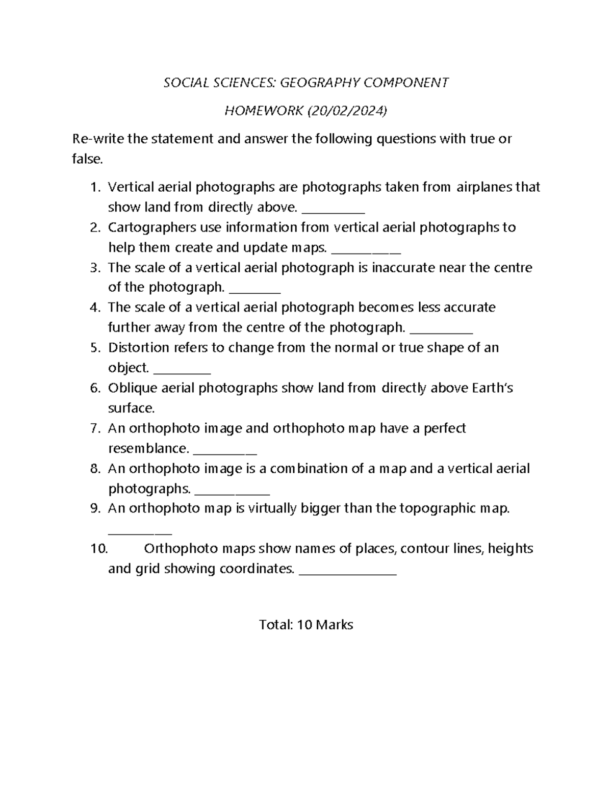 Geography Homework FOR Grade 9s - SOCIAL SCIENCES: GEOGRAPHY COMPONENT ...