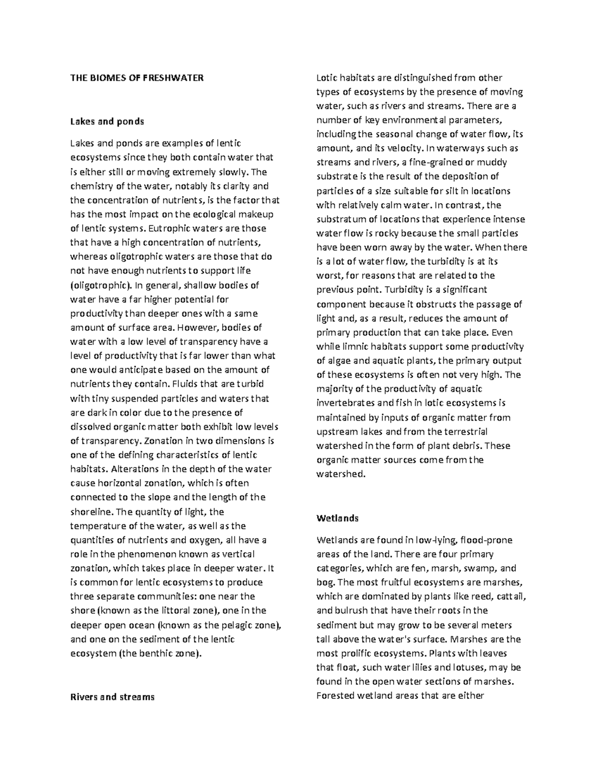 THE Biomes OF Freshwater - THE BIOMES OF FRESHWATER Lakes and ponds ...