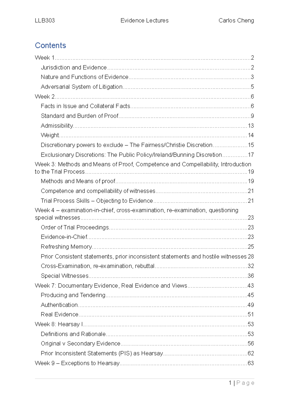 Evidence - Lecture Notes -All weeks - Contents Week - Studocu