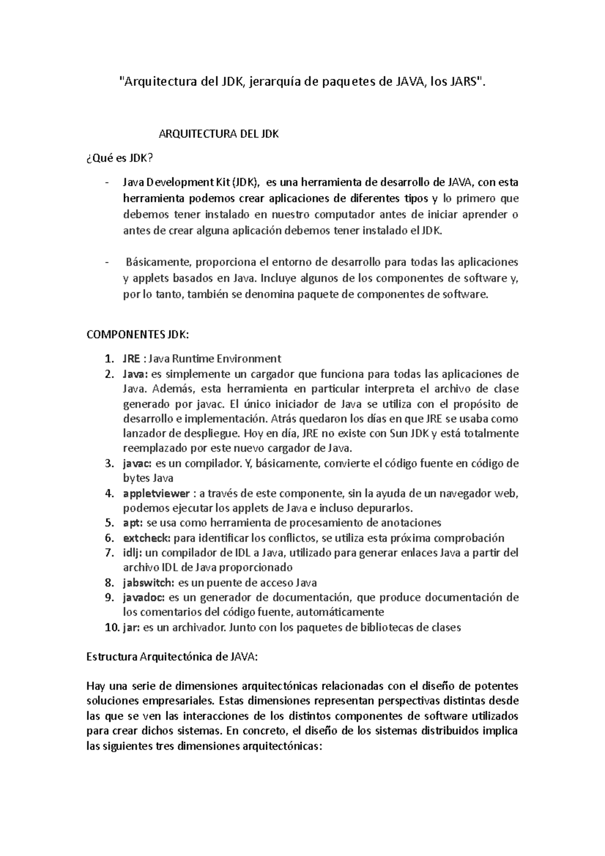 Taller DE Programación - "Arquitectura del JDK, jerarquía de paquetes ...