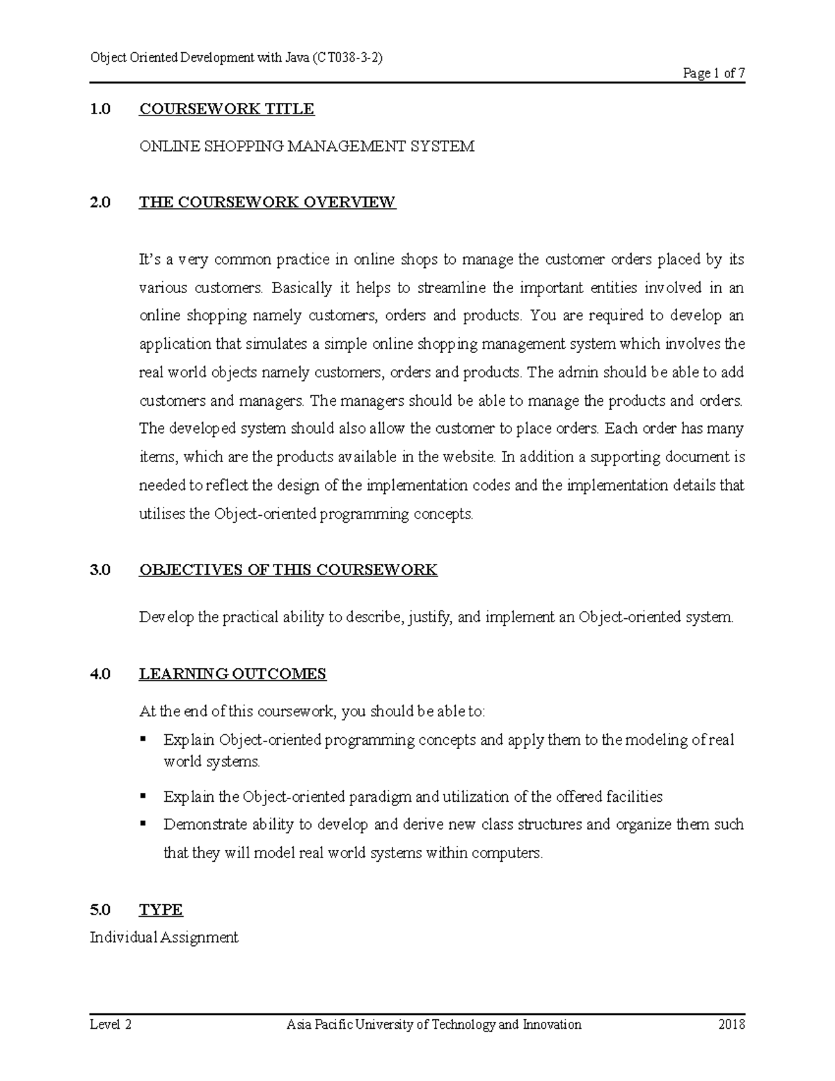 Assignment-oodj compress - Page 1 of 7 1 COURSEWORK TITLE ONLINE SHOPPING MANAGEMENT SYSTEM 2 ...