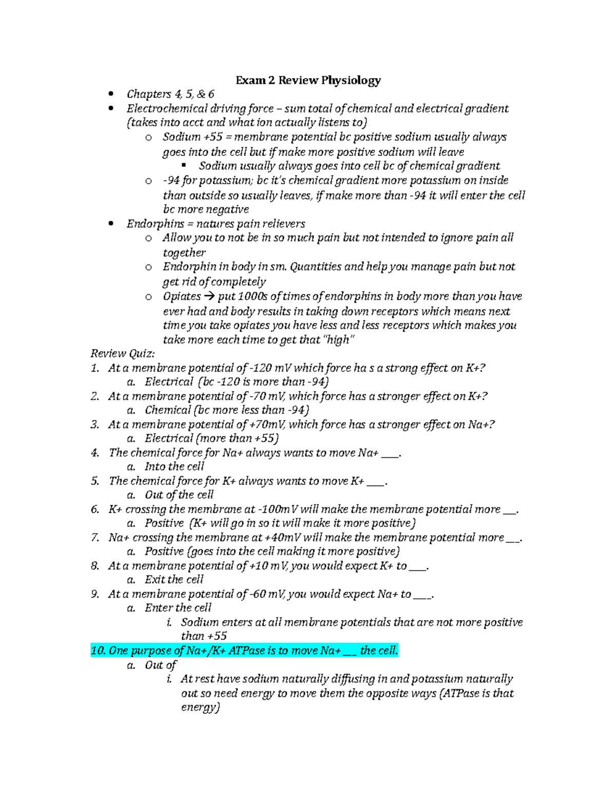 Exam 2 Review Physiology - Exam 2 Review Physiology Chapters 4, 5, & 6 ...