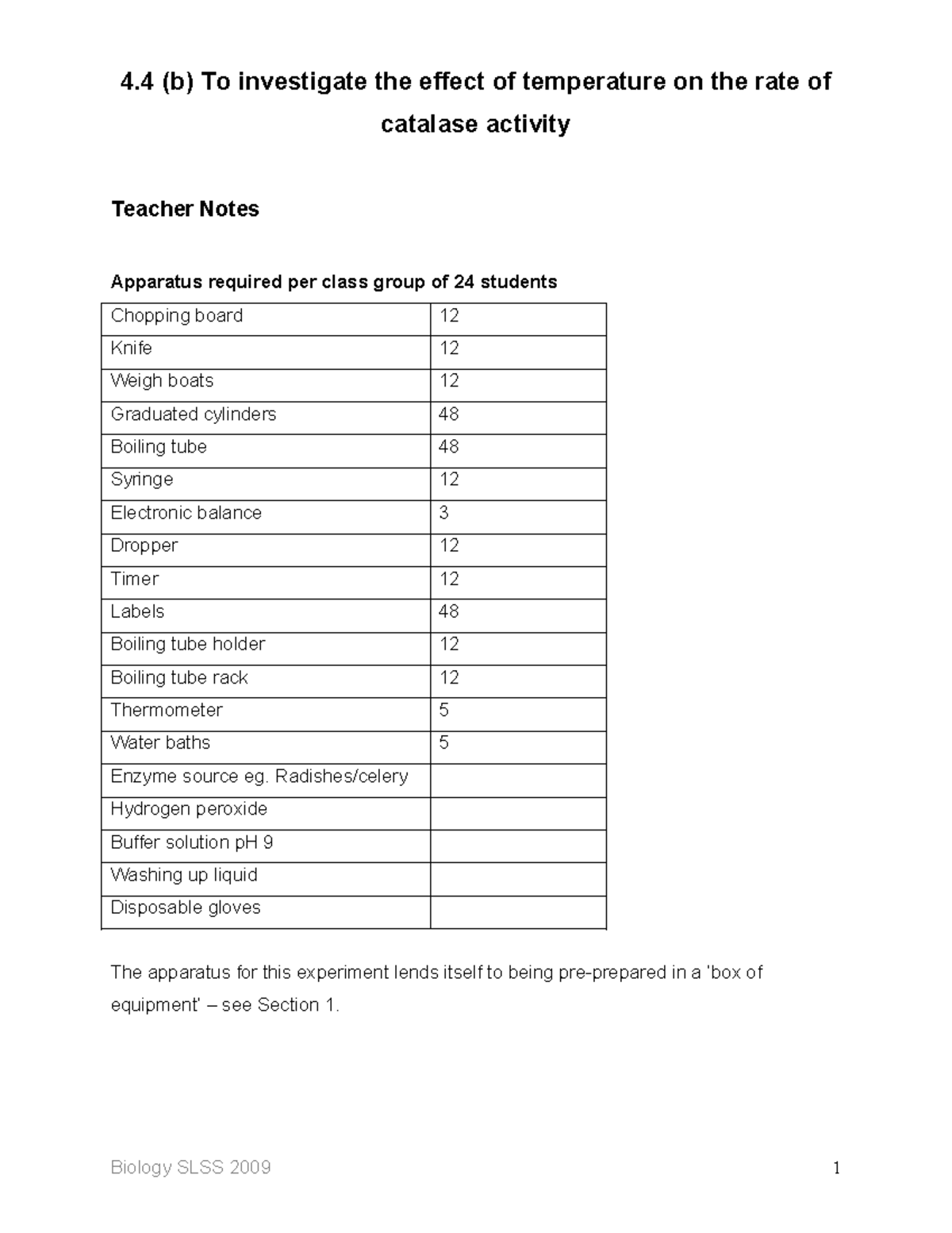 2.2.3 Catalase Temp T&S Notes - 4 (b) To investigate the effect of ...