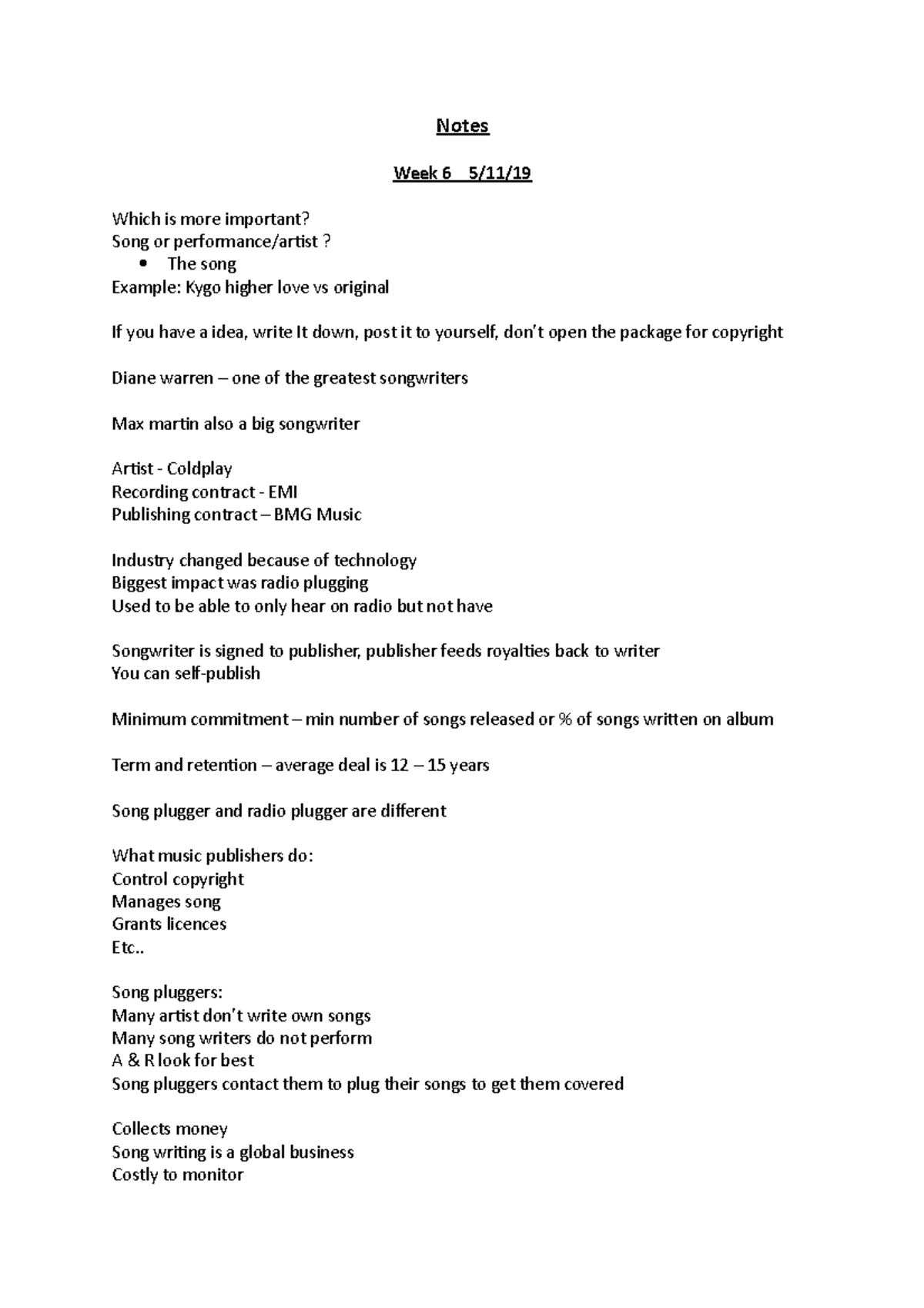 Entertainment industry notes - Notes Week 6 5/11/ Which is more ...