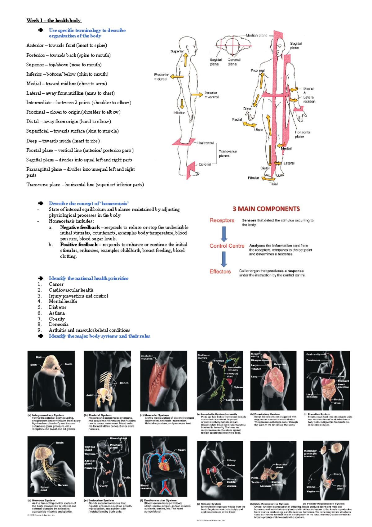 Bioscience study notes 1 - Week 1 – the health body Use specific ...