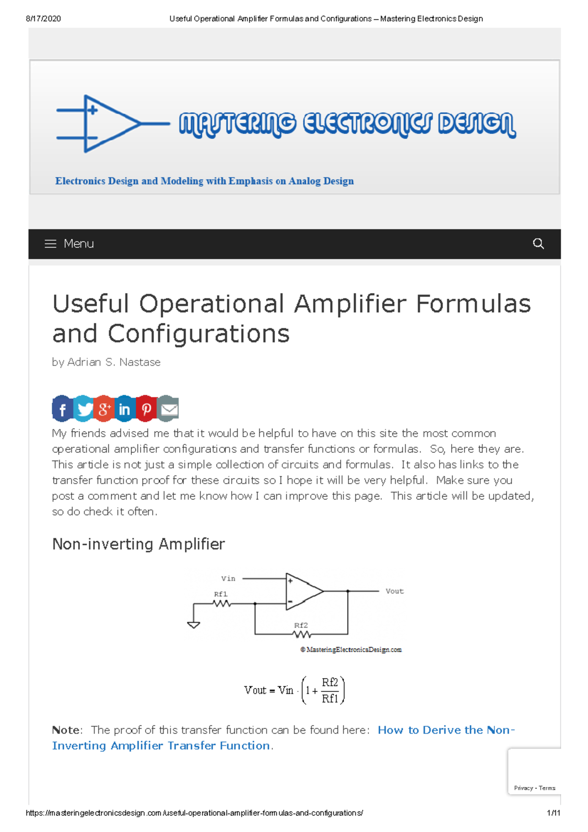 Useful Operational Amplifier Formulas and Configurations – Mastering ...