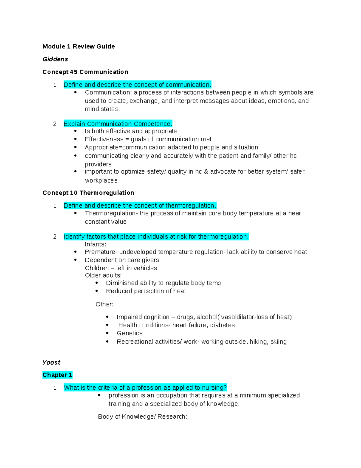 Module 1 Review Guide 1 - Module 1 Review Guide Giddens Concept 45 ...