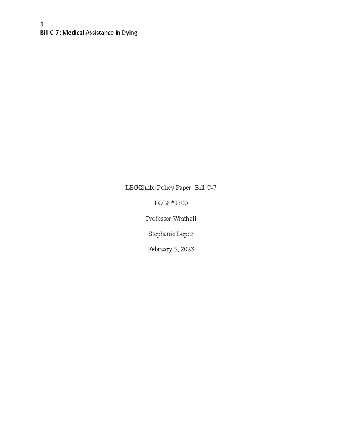 Legisinfo Policy Paper - Bill C-7: Medical Assistance in Dying ...