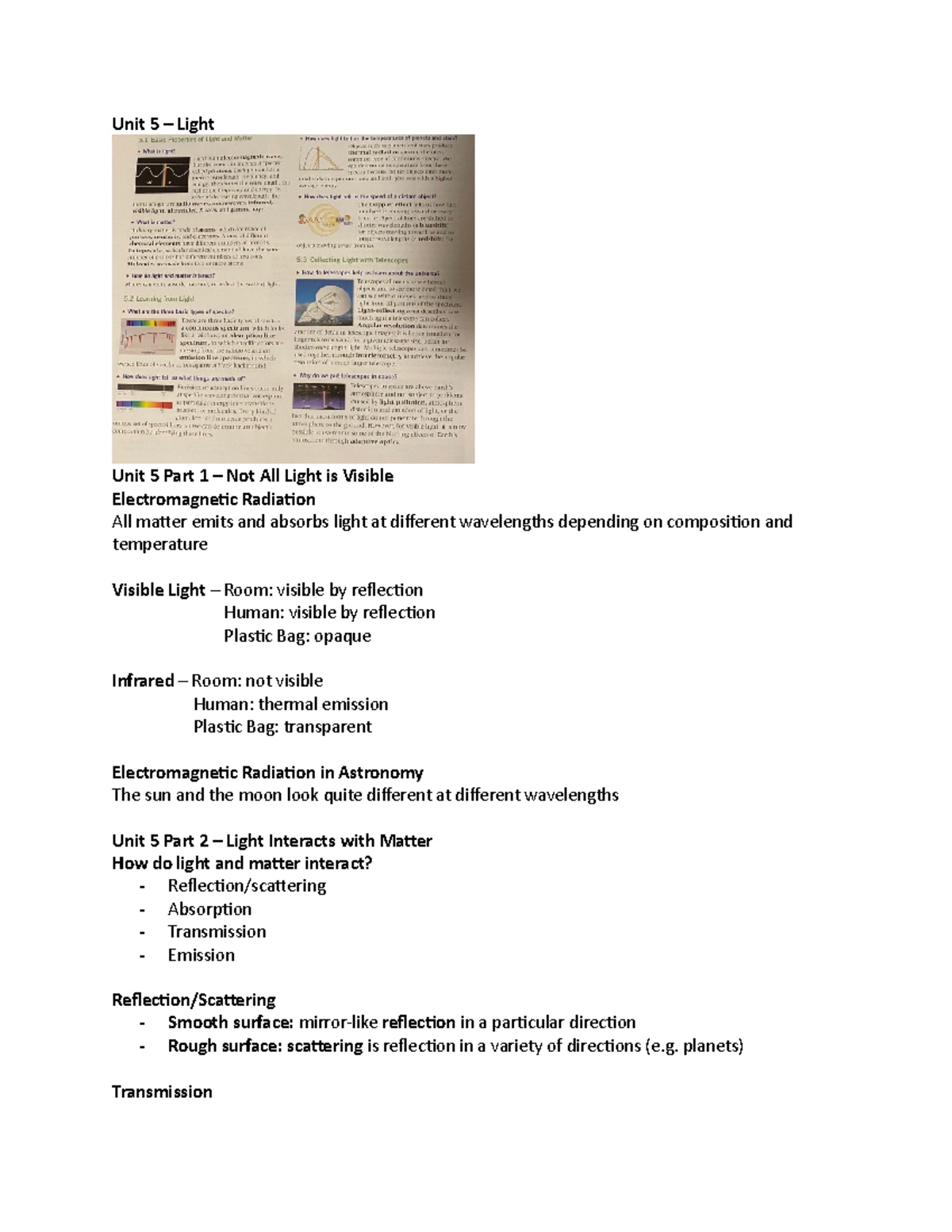 Unit 5 Notes - Astronomy - Unit 5 – Light Unit 5 Part 1 – Not All Light ...