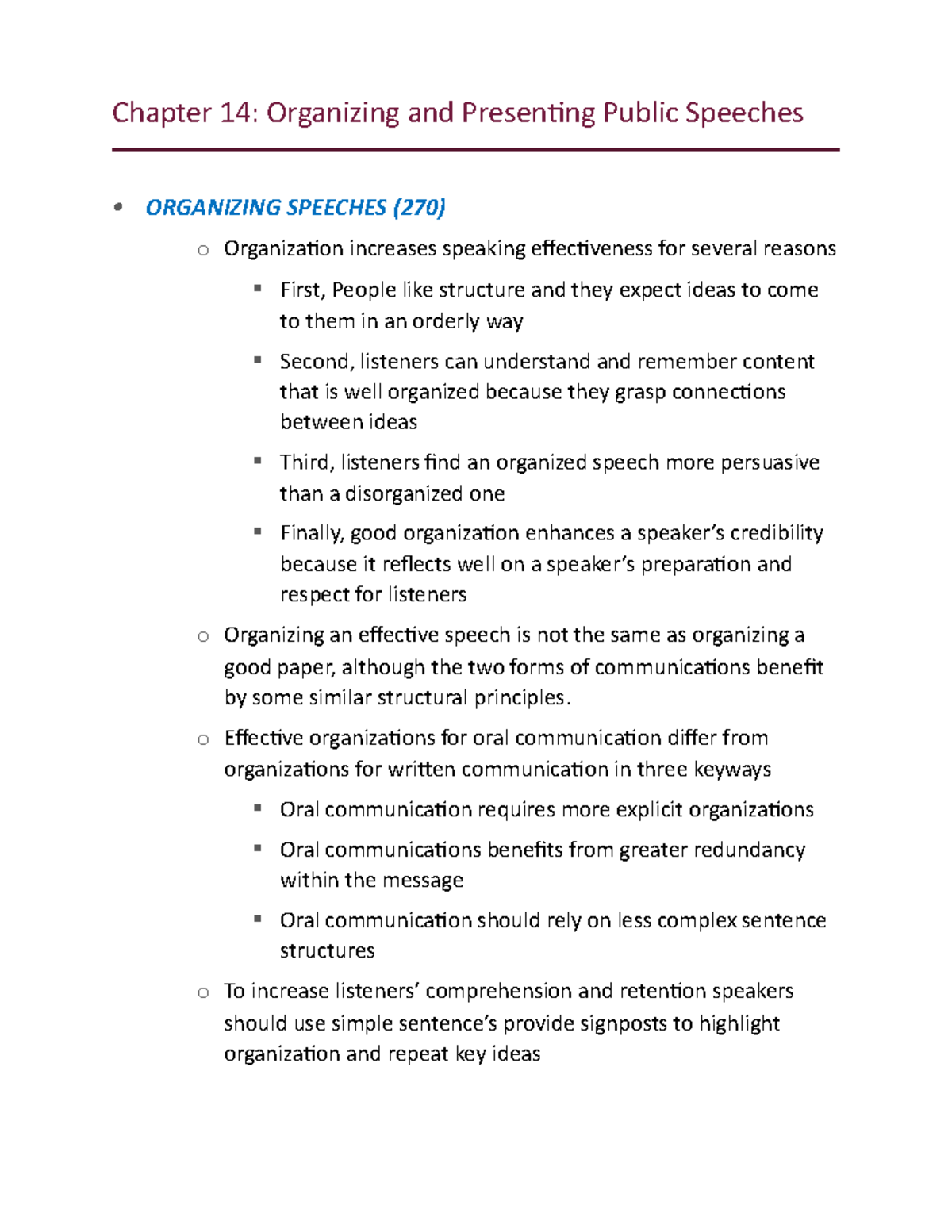 Chapter 14 COMS 5 - Ch.14 notes - Chapter 14: Organizing and Presenting ...