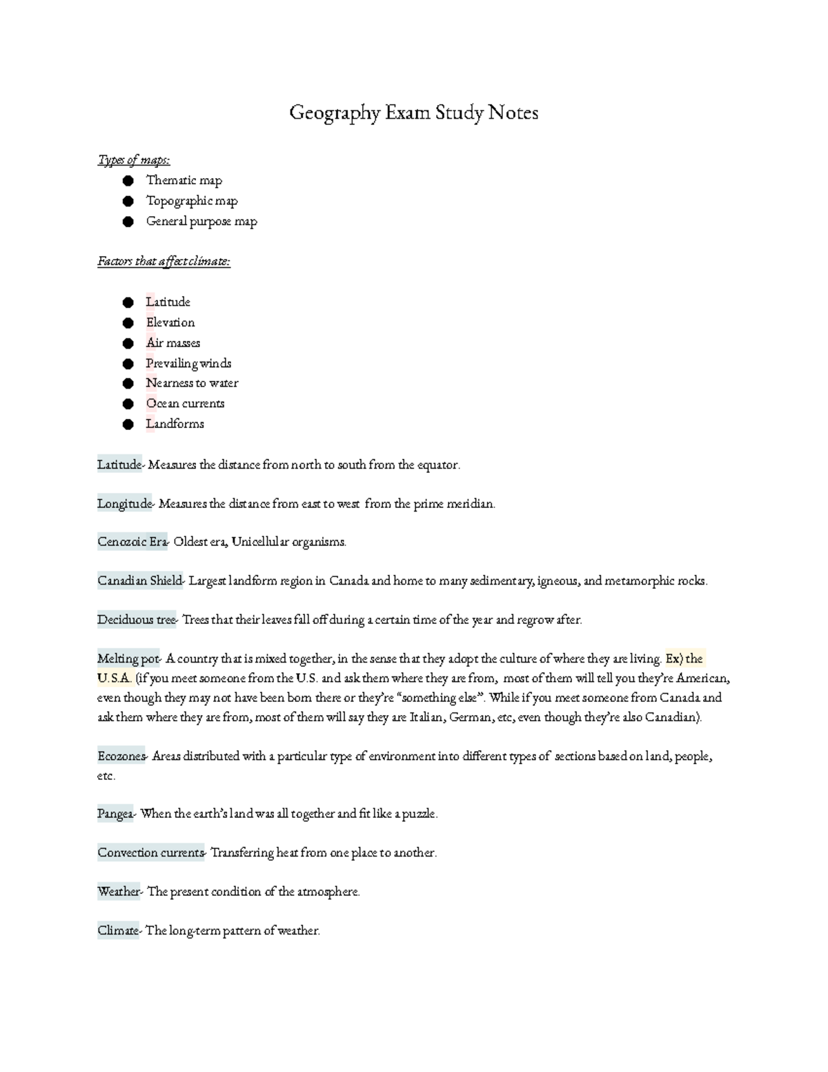 Geography Exam Study Notes - Geography Exam Study Notes Types of maps ...