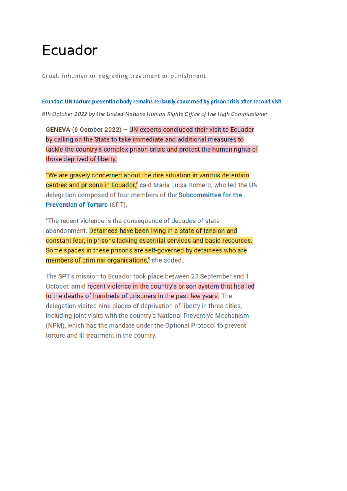 Human Rights Report - Ecuador Cruel, inhuman or degrading treatment or ...