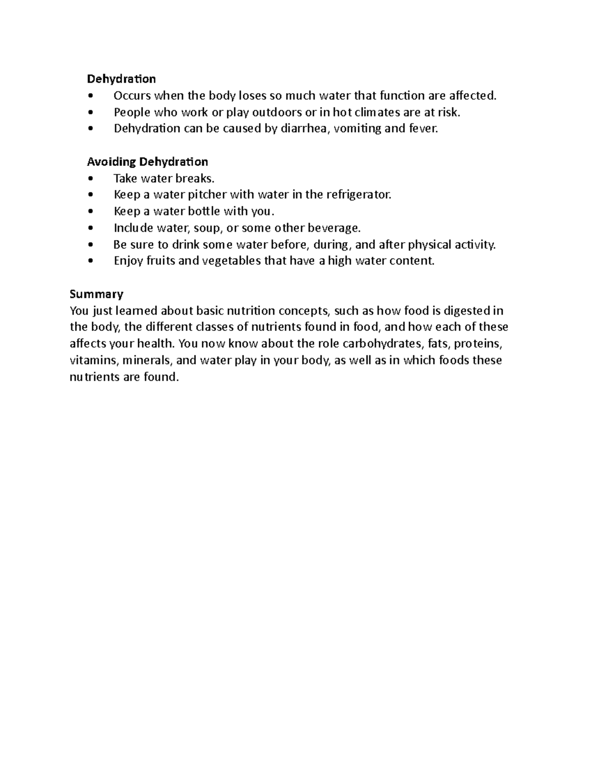 Lecture 10 - Dehydration Occurs when the body loses so much water that ...