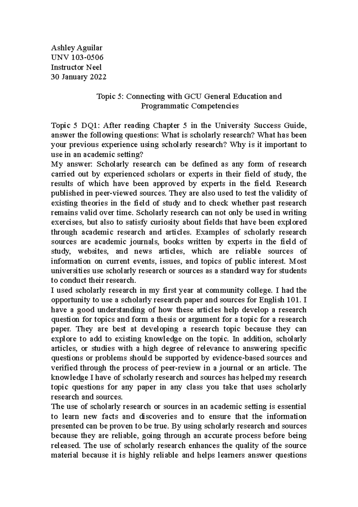 Topic 5- Connecting with GCU General Education and Programmatic ...