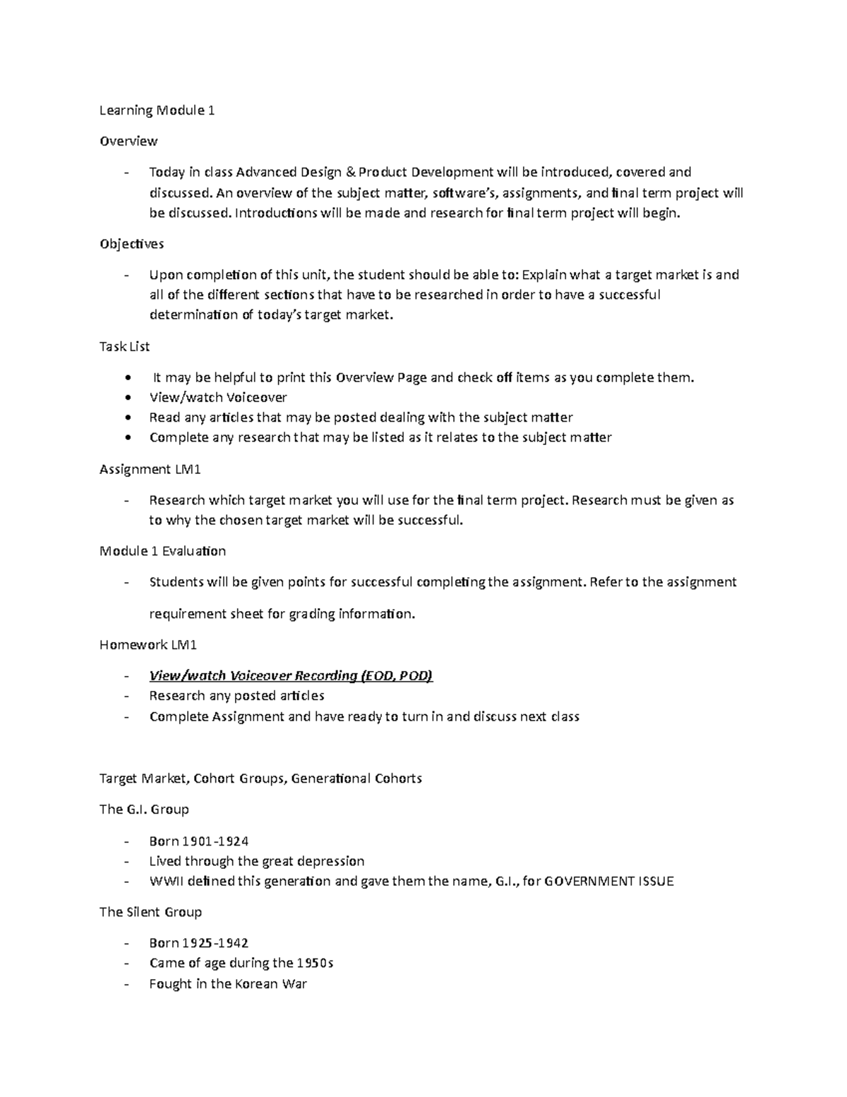 Learning Module 1 Notes - Learning Module 1 Overview - Today in class ...