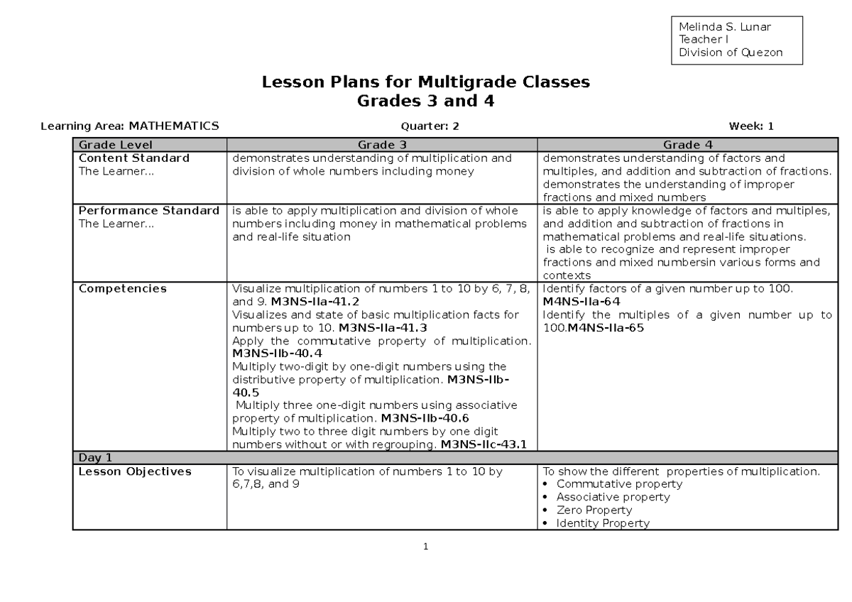 Mathematics 34-Q2W1- Melindalunar - Lesson Plans for Multigrade Classes ...
