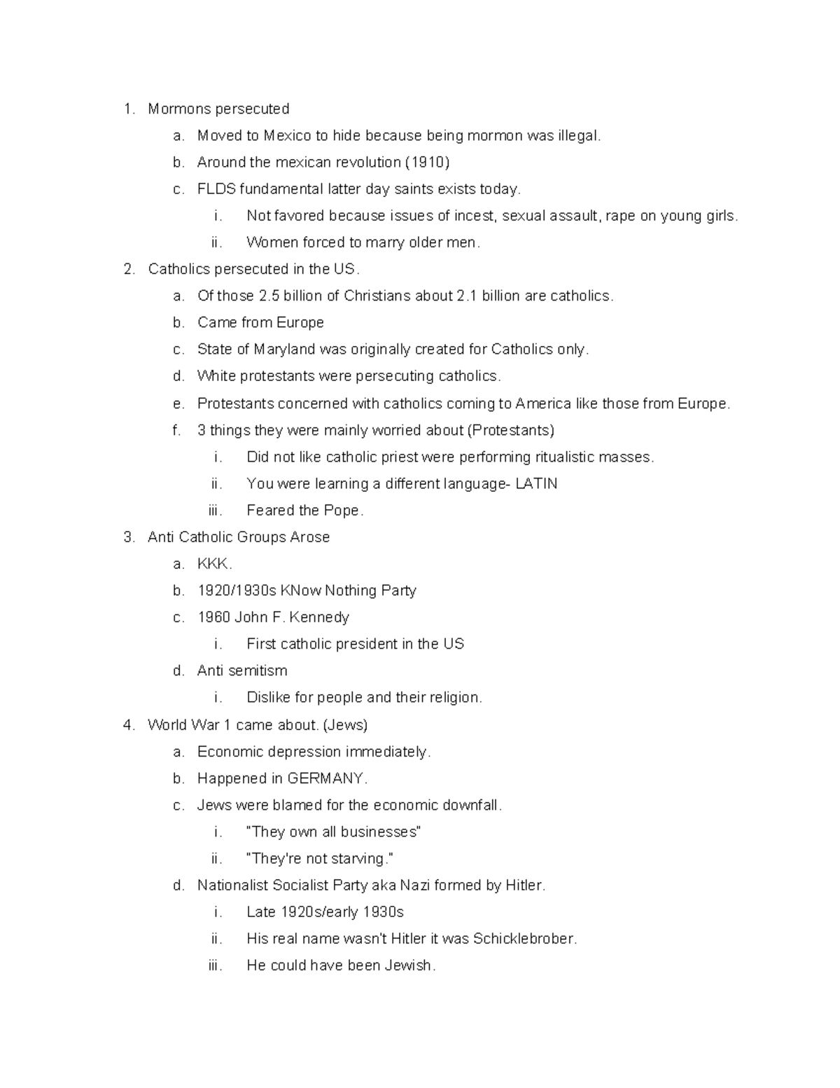 CRJ5 Final Notes - 1. Mormons persecuted a. Moved to Mexico to hide ...