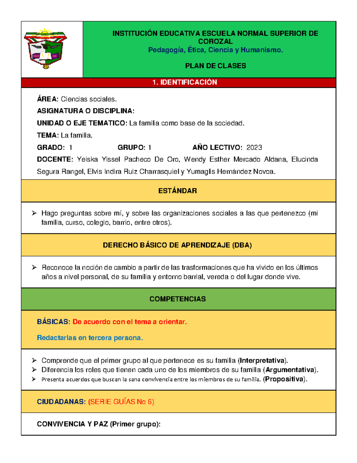 PLAN DE Clase - Sociales - INSTITUCIÓN EDUCATIVA ESCUELA NORMAL ...