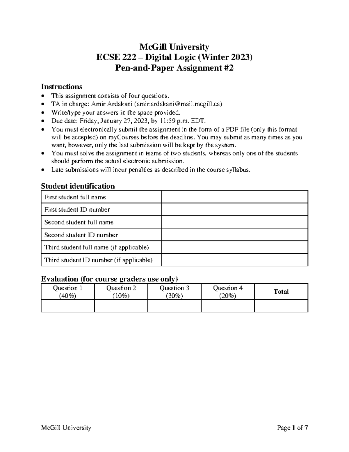 PP2 - W2023 - ... - McGill University ECSE 222 – Digital Logic (Winter ...