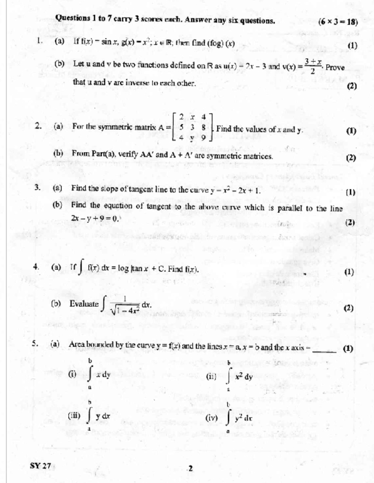 Kerala Plus Two Maths ( Science) Question Paper March 2019 - plus two ...