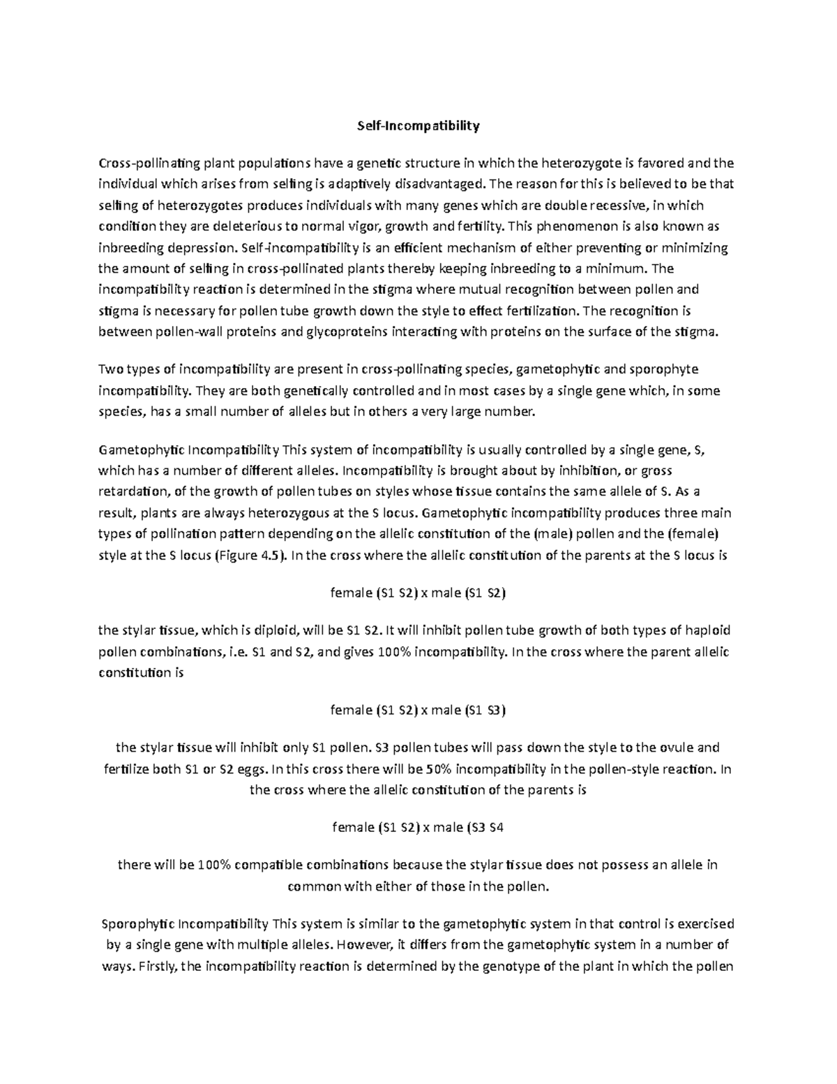 Self-Incompatibility - Self-Incompatibility Cross-pollinating plant ...