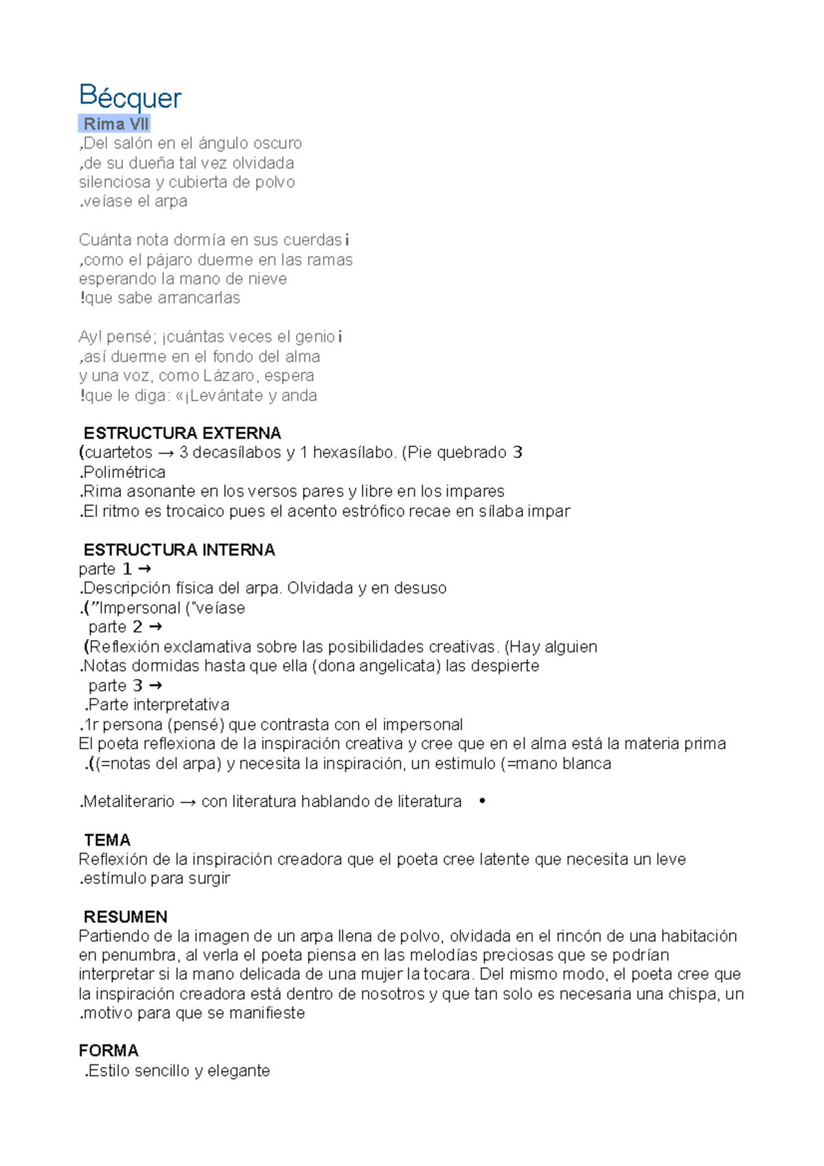 Castellano - apuntes - Bécquer Rima VII ,Del salón en el ángulo oscuro ...