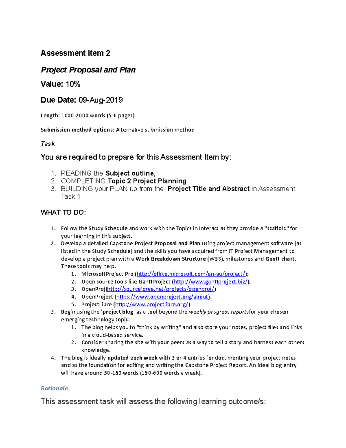 Assessment item 2 - Develop a detailed Capstone Project Proposal and ...