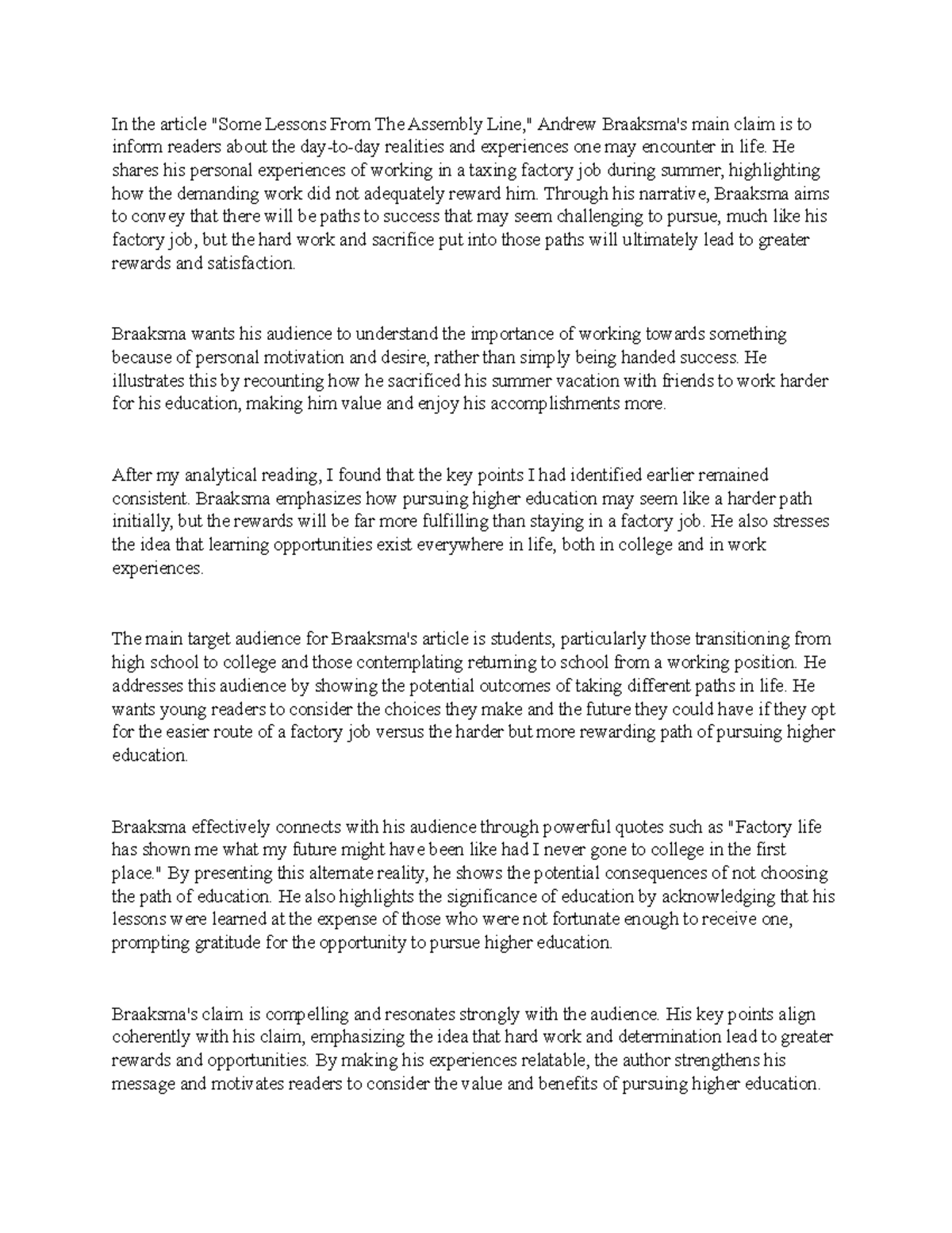 Eng 122 3-2 Assignment 1 - In the article "Some Lessons From The ...