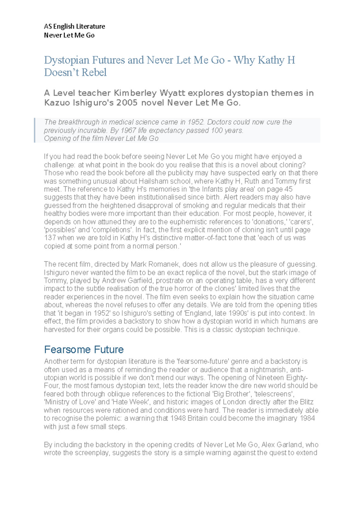 Dystopian Futures and Never Let Me Go - The breakthrough in medical ...