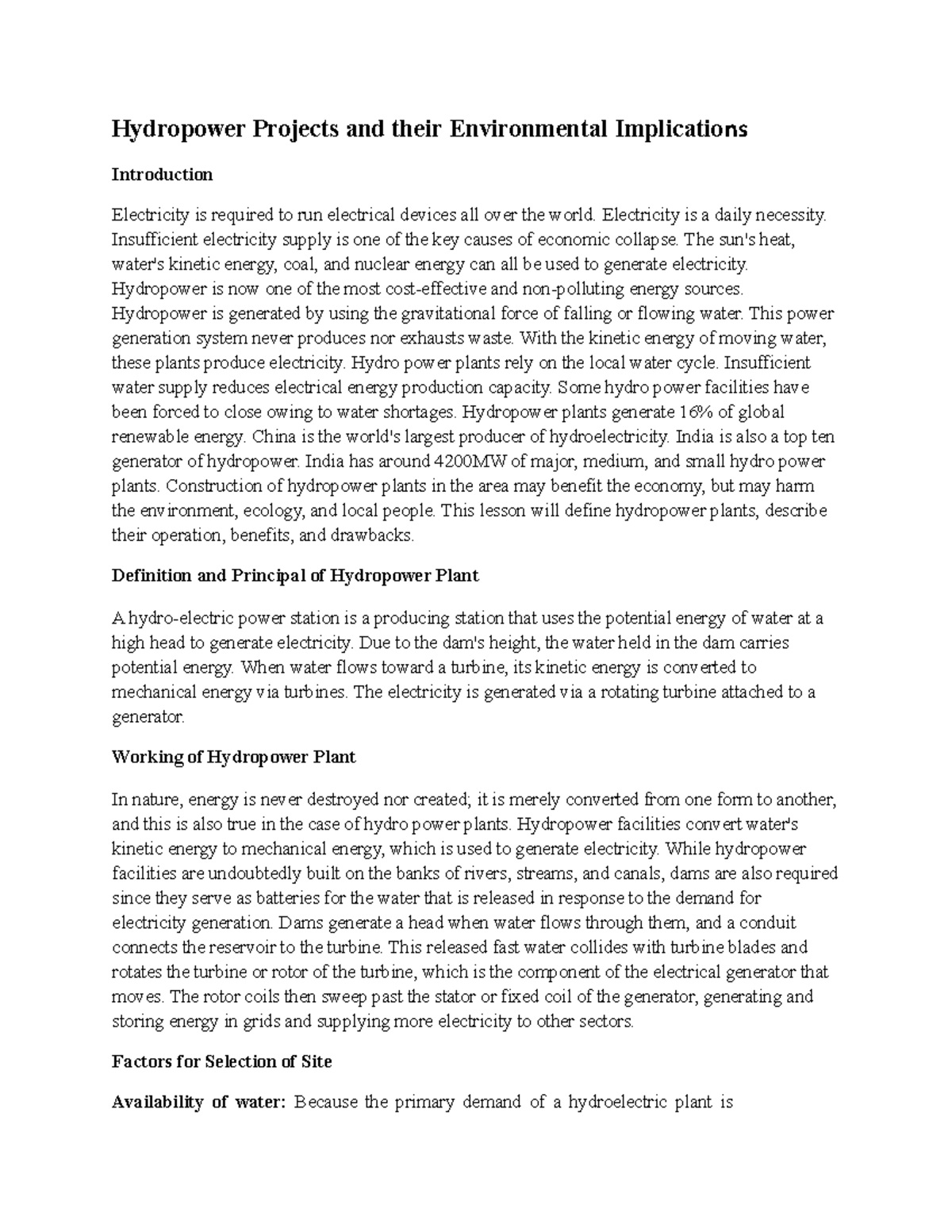 Hydropower Projects and their Environmental Implications - Hydropower ...