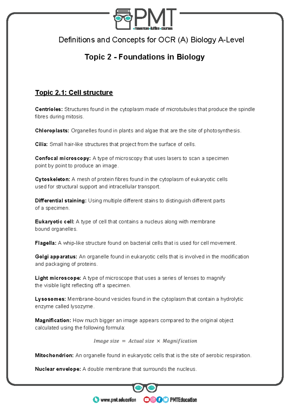 Vocabulary glossary - Definitions and Concepts for OCR (A) Biology A ...