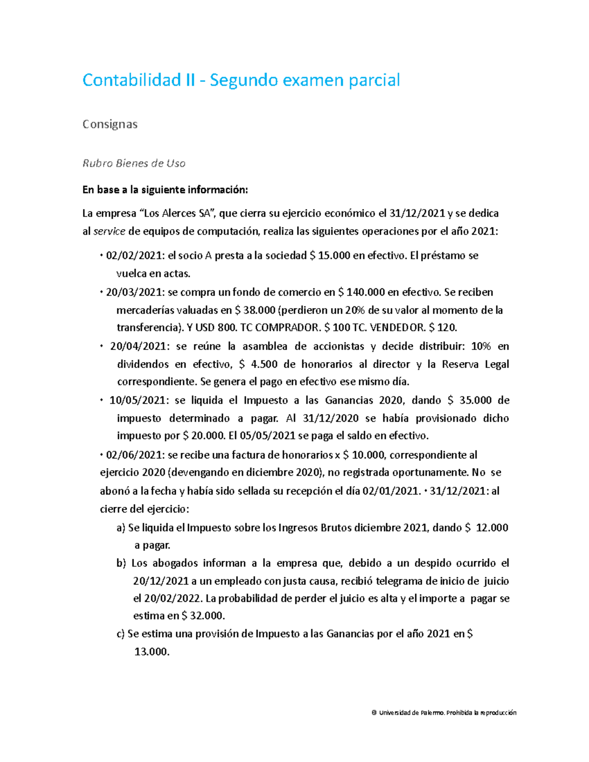Contabilidad II - Segundo examen parcial - Contabilidad II - Segundo examen parcial Consignas ...